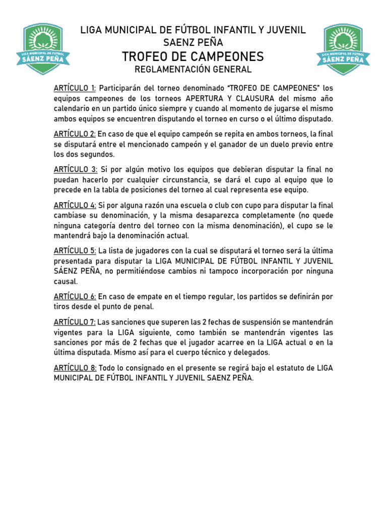 Reglamento Trofeo de Campeones | PDF