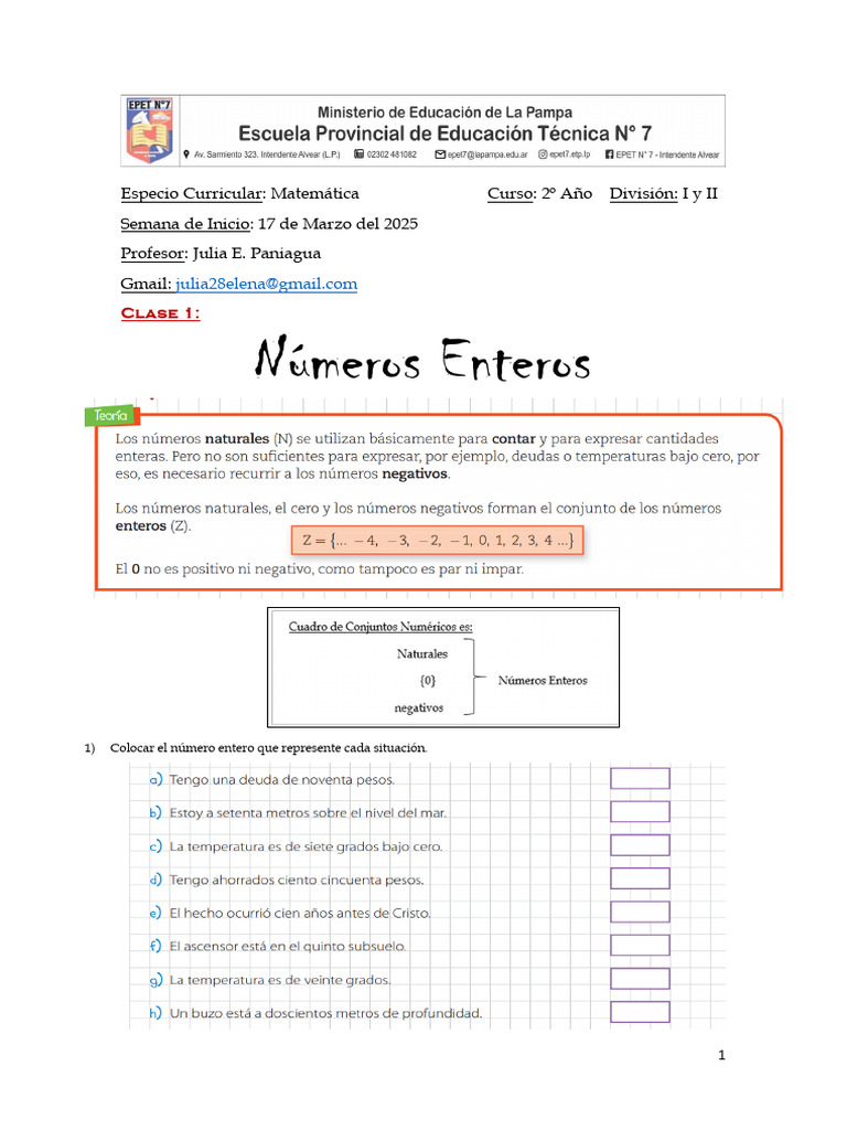Actividades de Números Enteros para 2º Grado | PDF | Entero | Matemáticas