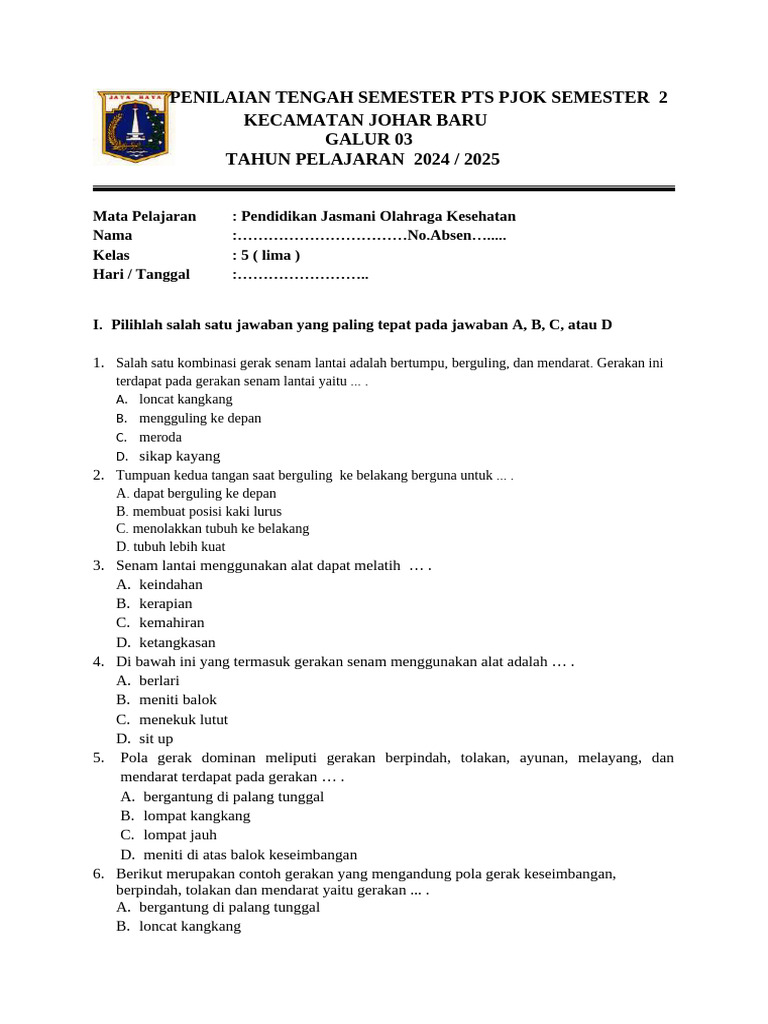 Soal Pts Kelas 5 Smt 2 2025 | PDF