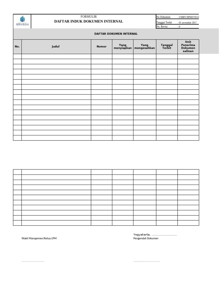 CONTOH DAFTAR INDUK Dokumen Internaleksternal | PDF