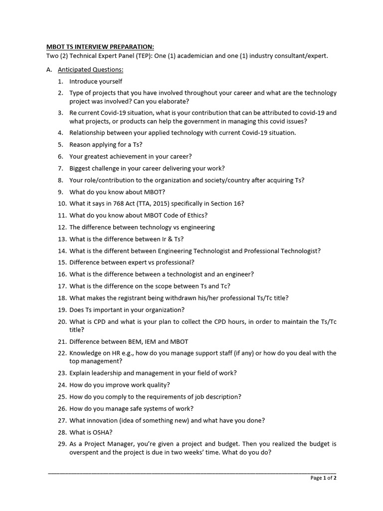 Mbot Interview TS Preparation | PDF | Occupational Safety And Health | Risk