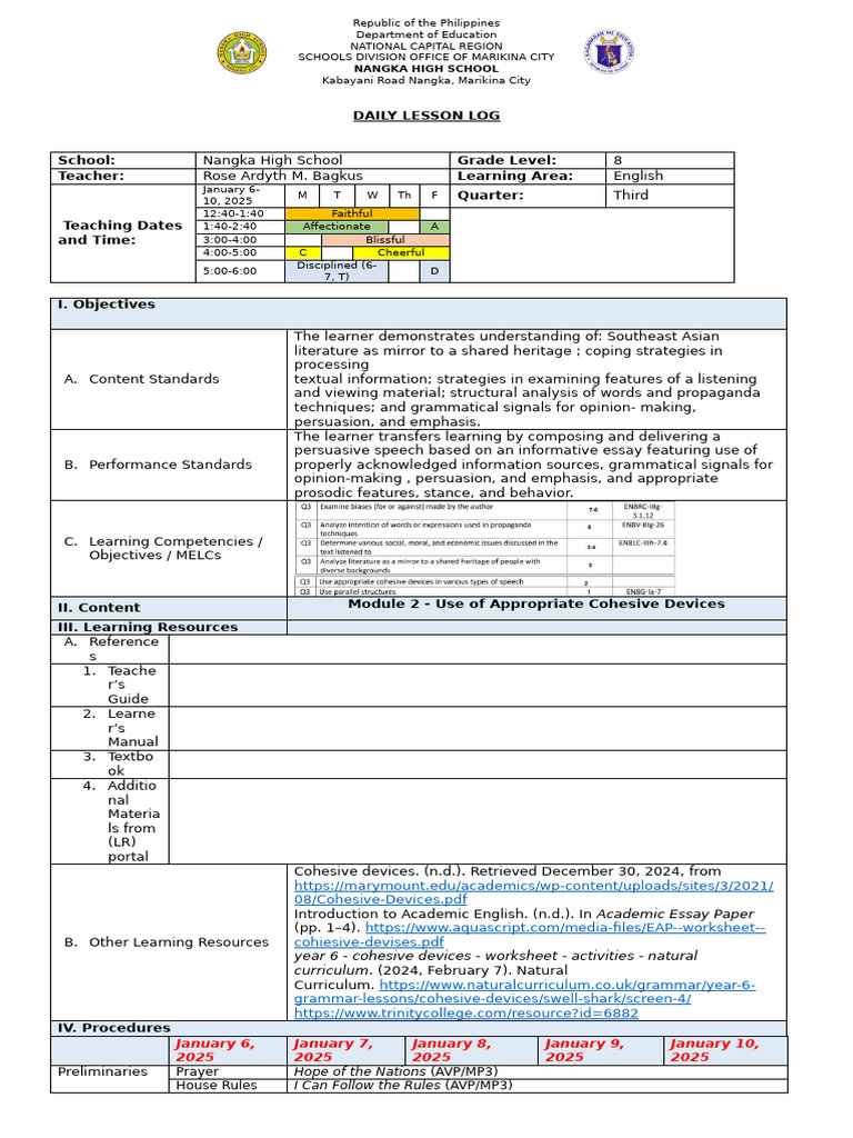 Module 2 - Use of Appropriate Cohesive Devices_W2 | PDF | Learning ...