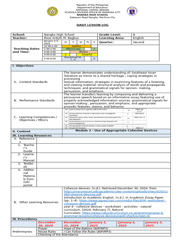 Module 2 - Use of Appropriate Cohesive Devices | PDF | Learning | Cognition