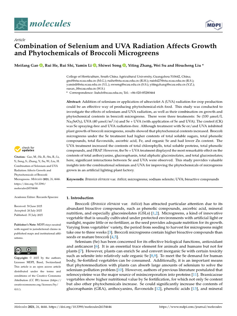 Se, UV+Se Broccoli Microgreens | PDF | Selenium | Ultraviolet