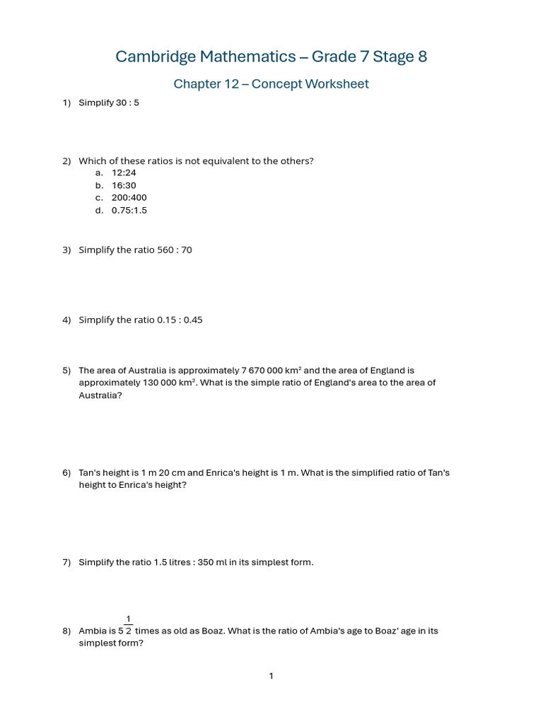 Chapter 12 Additional Worksheet | PDF | Ratio
