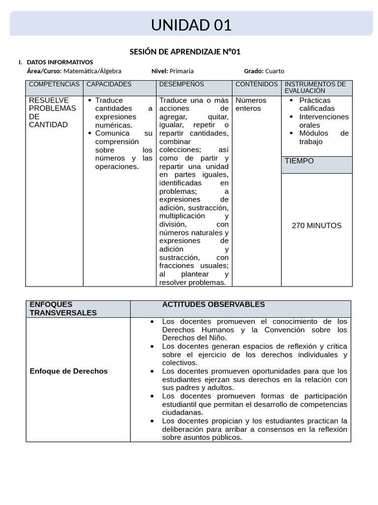 Sesion 01 4to Grado Álgebra | PDF | Sustracción | Aprendizaje