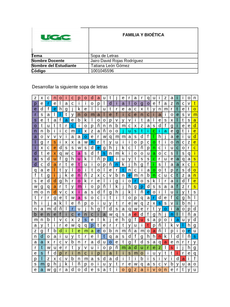 Bioetica. Sopa de letras | PDF