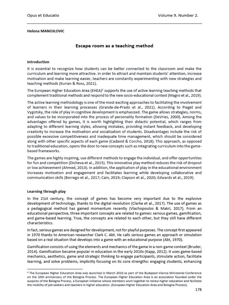 Escape Room As A Teaching Method | PDF | Learning | Teaching Method