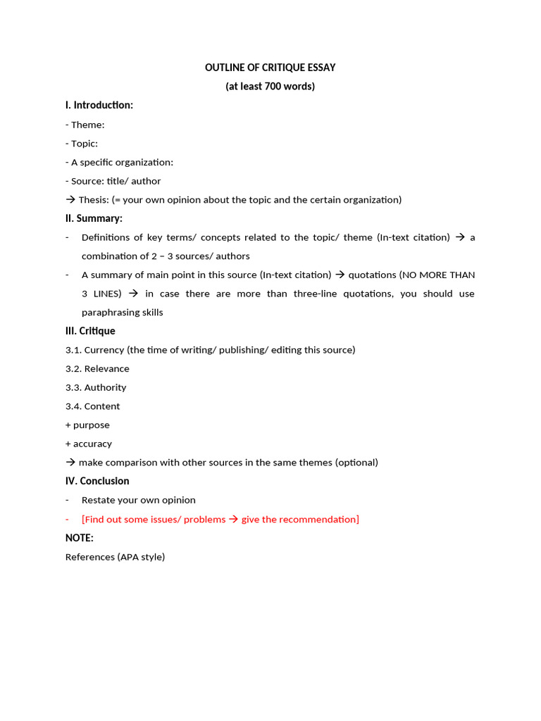 Outline of Critique Essay | PDF