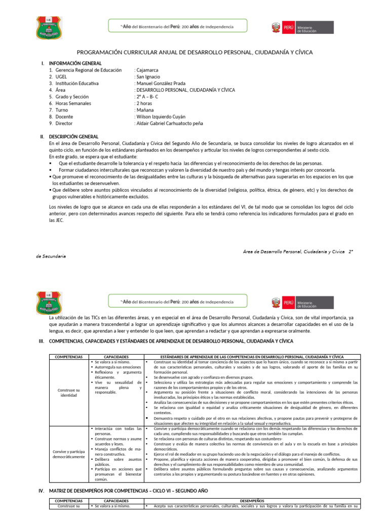 2do Programacion Anual D.P.C.C. | PDF | Enseñando | Derechos