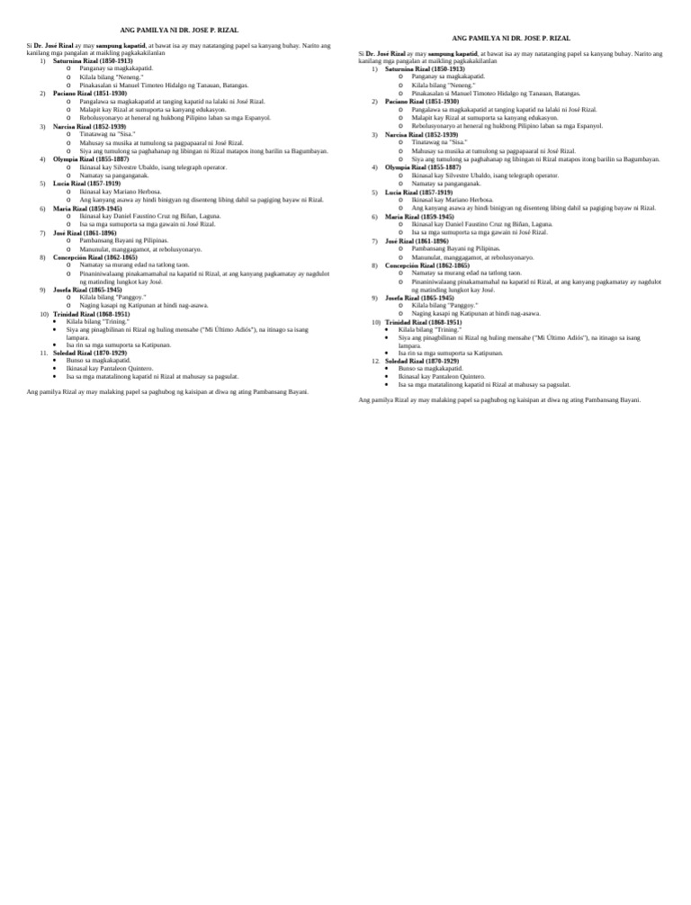 ANG PAMILYA NI rizal | PDF