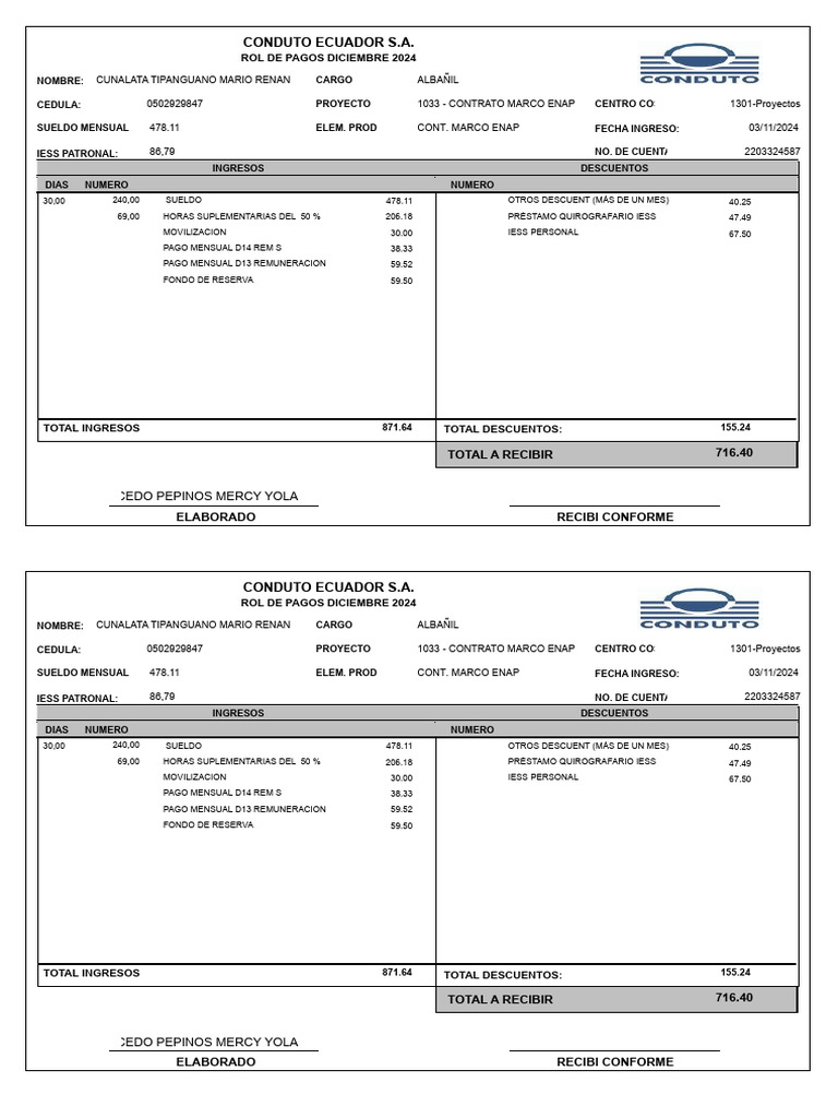 ROL DICIEMBRE CUNALATA TIPANGUANO MARIO RENAN | PDF
