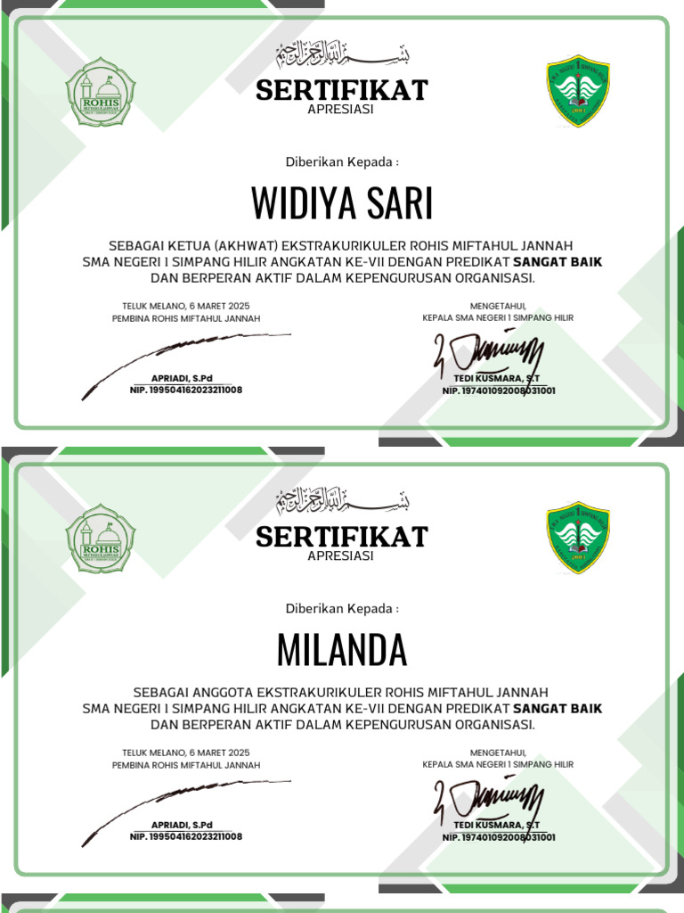 Sertifikat Rohis 2025 | PDF