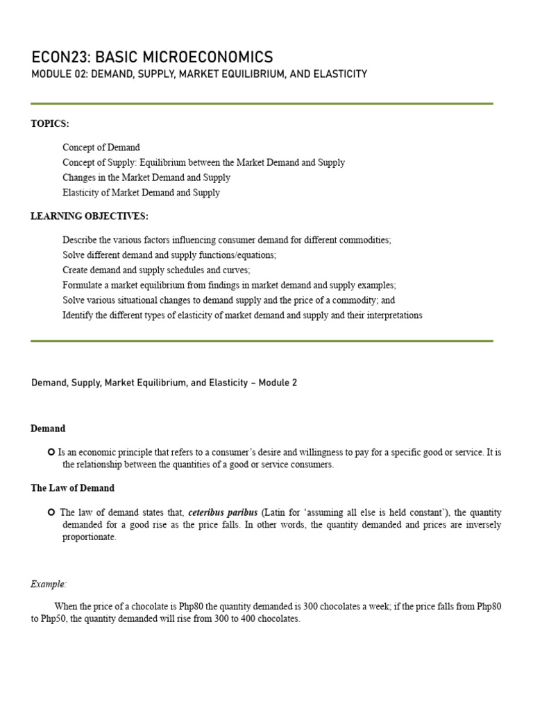Demand, Supply, and Market Equilibrium | PDF | Demand | Elasticity ...