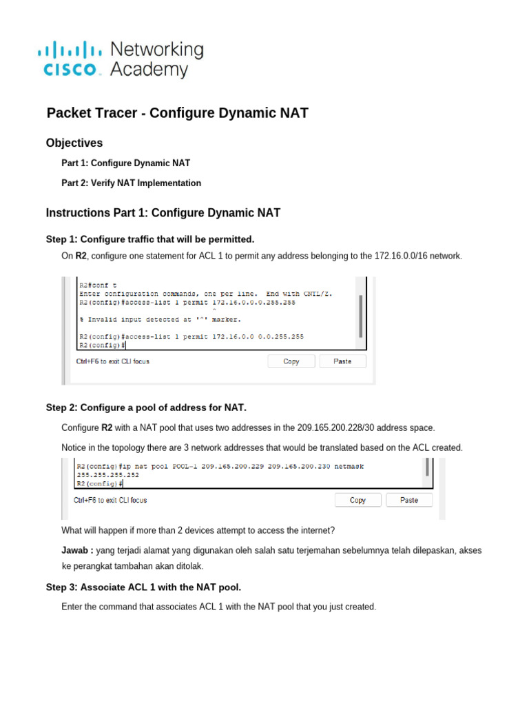 6.5.6 Packet Tracer - Configure Dynamic NAT | PDF