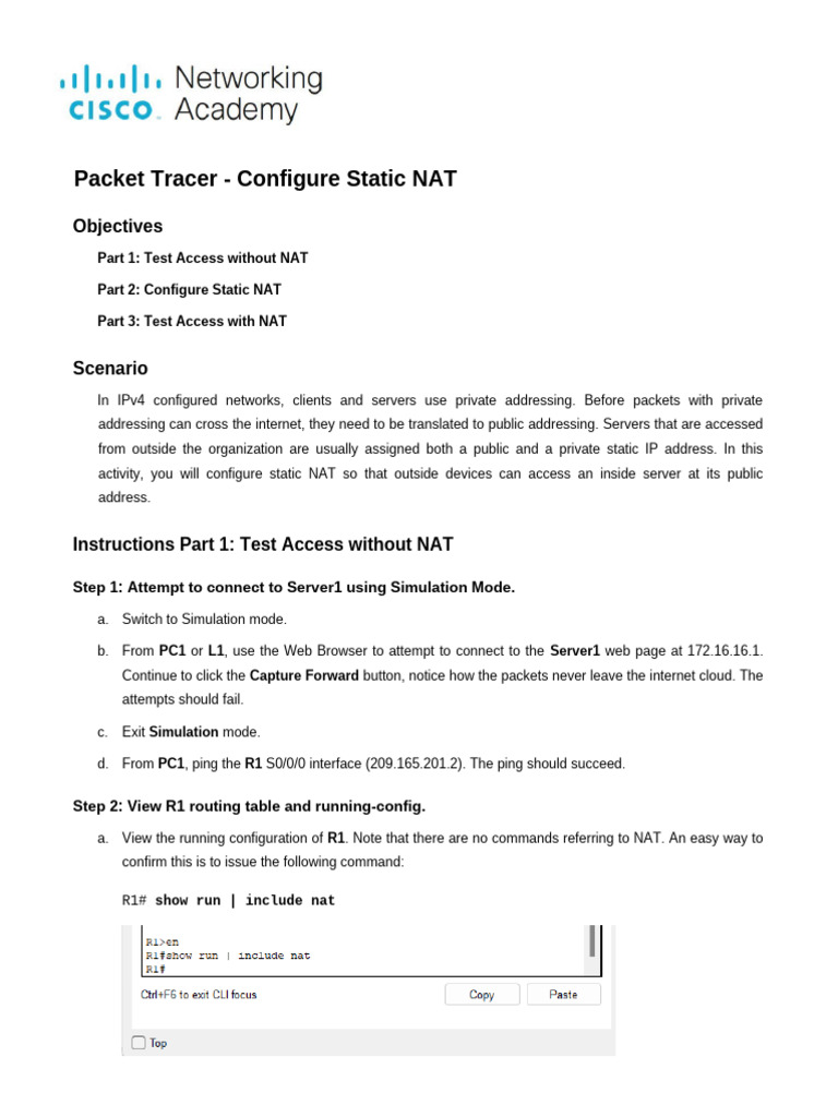 6.4.5 Packet Tracer - Configure Static NAT | PDF | Ip Address | Computing