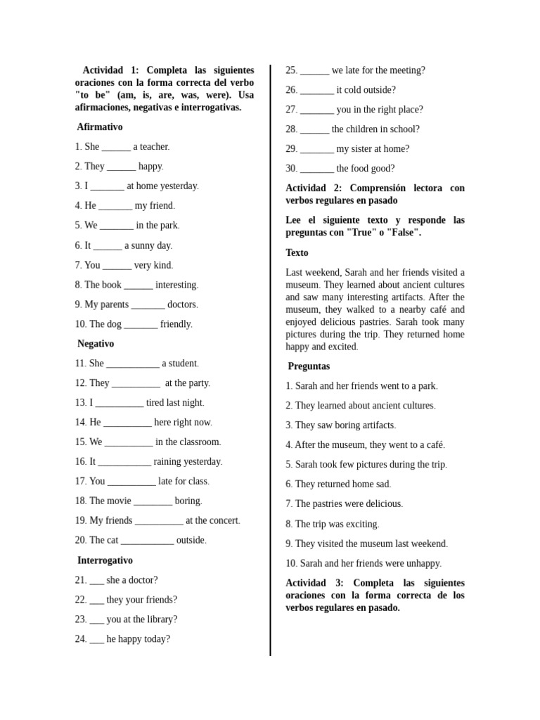 Actividades Tobe y Pasado | PDF