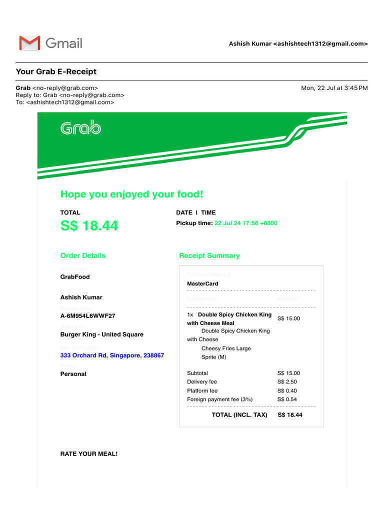 18$ Your Grab E-Receipt | PDF