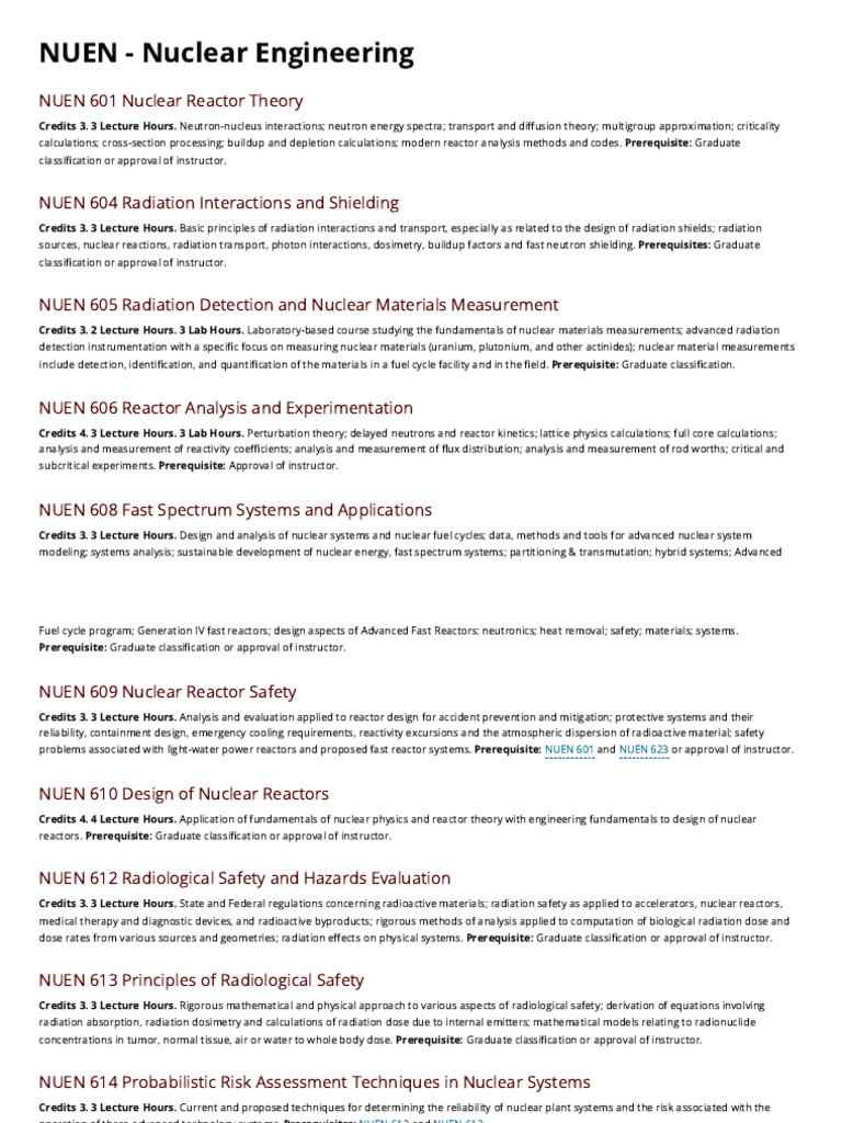 Texas A&M Nuclear Engineering Courses | PDF | Radiation | Nuclear Reactor