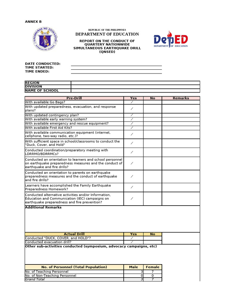 UPDATED Annex B. NSED Monitoring Reporting Template V 2025 | PDF ...
