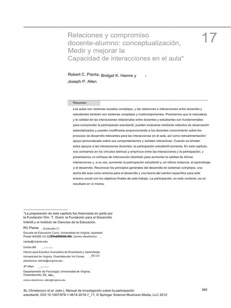 Pianta, Hamre & Hallen 2012 Completo1 | PDF | Salón de clases | Enseñando