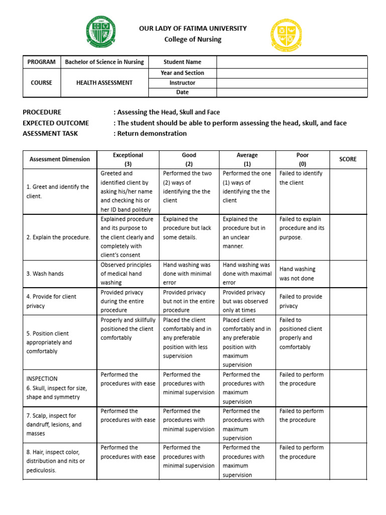 Head and Face Assessment Procedure | PDF