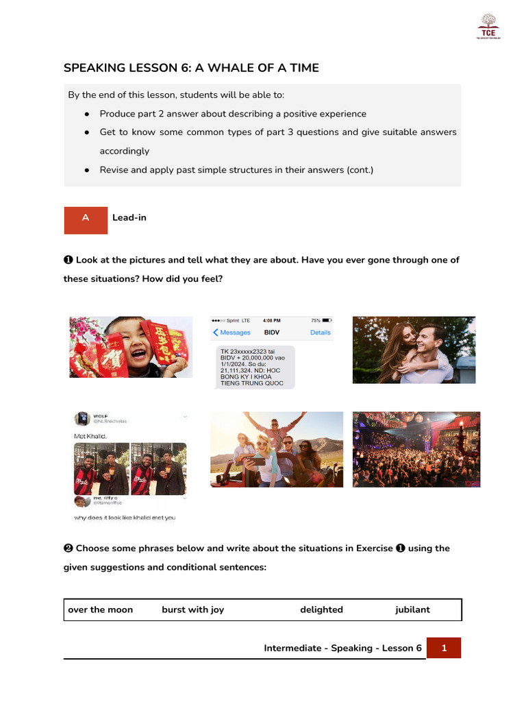 Speaking Lesson 6: Positive Experiences | PDF | Brainstorming | Causality