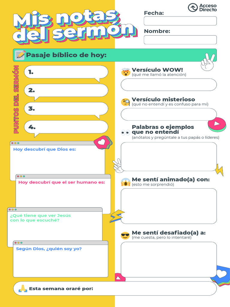 Notas Del Sermon Adolescentes Digital Color | PDF