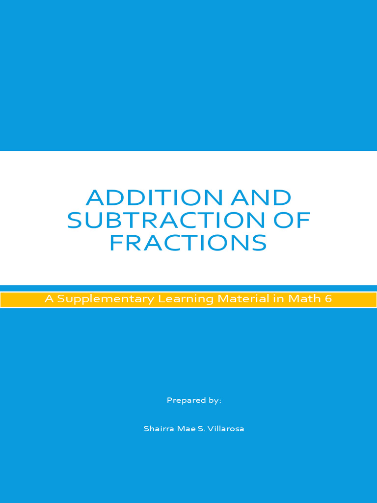 Addition and Subtraction of Fractions | PDF | Subtraction ...