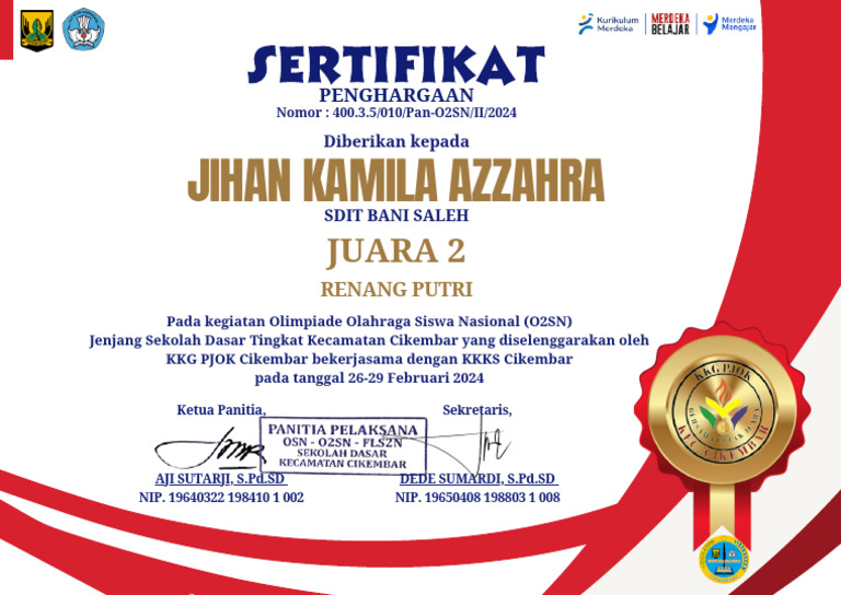 Sertifikat Lomba Renang-Jihan | PDF