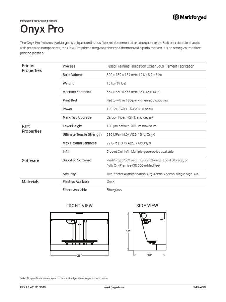 onyx-pro-spec-sheet-markforged | PDF | Fiberglass | Polymers