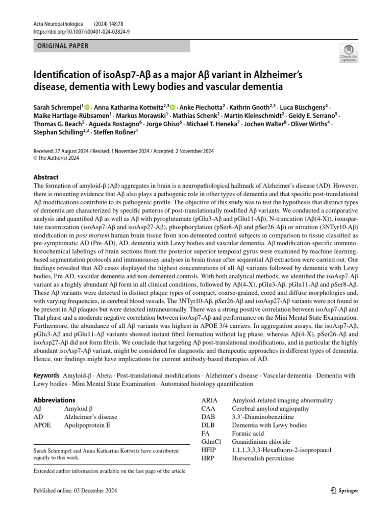 Major Aβ Variant in Alzheimer's & Dementia | PDF | Amyloid Beta ...