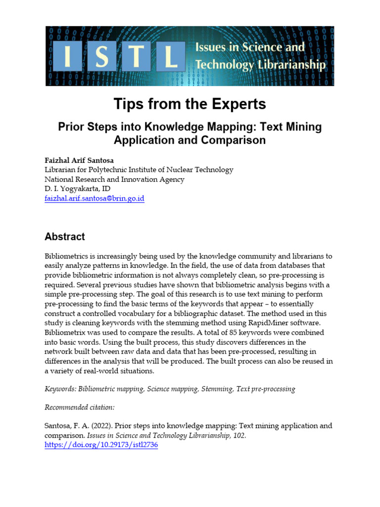 Prior Steps Into Knowledge Mapping: Text Mining Application and ...
