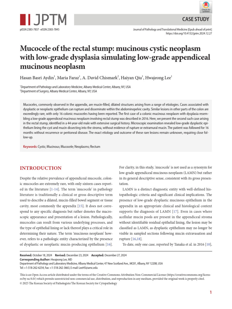 Mucocele - Rectal Stump - LGD - 2025 | PDF | Pathology | Neoplasms