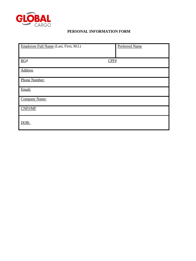 Personal Information Form | PDF