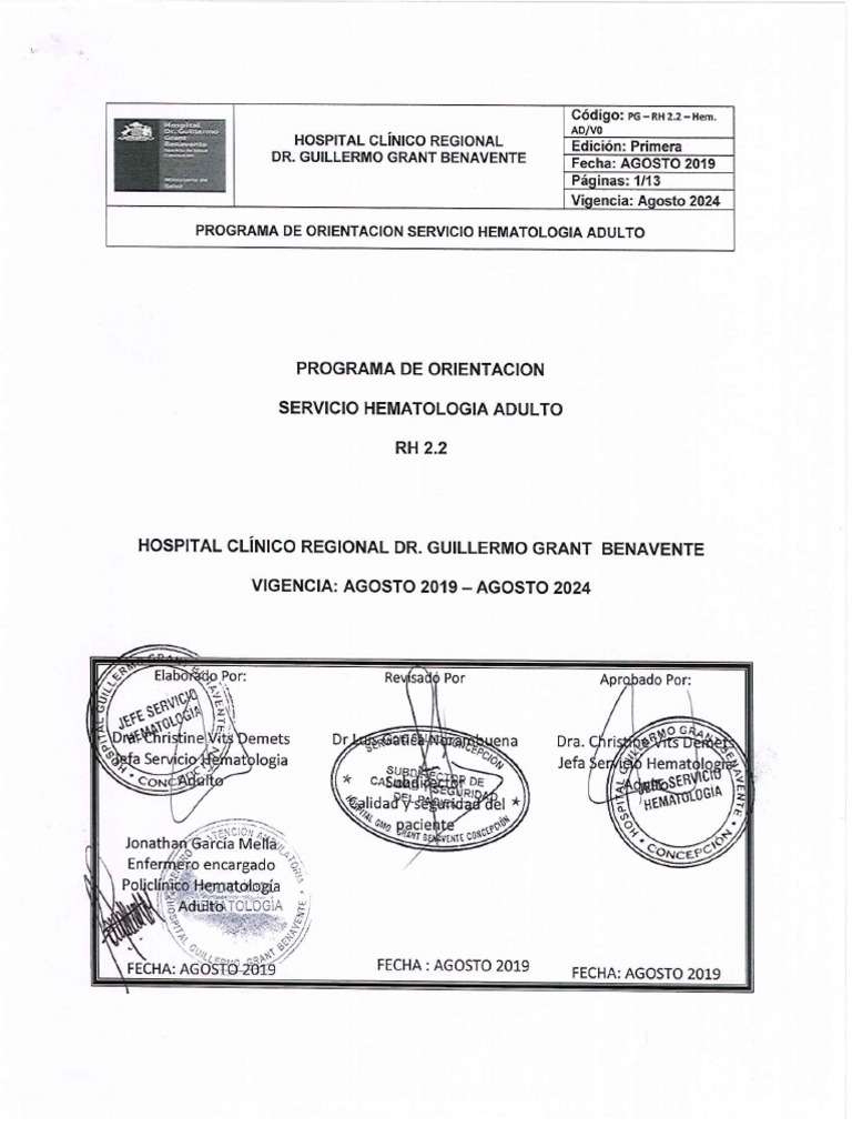 Programa de Orientacion Servicio de Hematologia Adulto | PDF