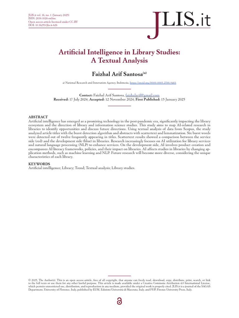 Artificial Intelligence in Library Studies: A Textual Analysis | PDF | Artificial Intelligence ...