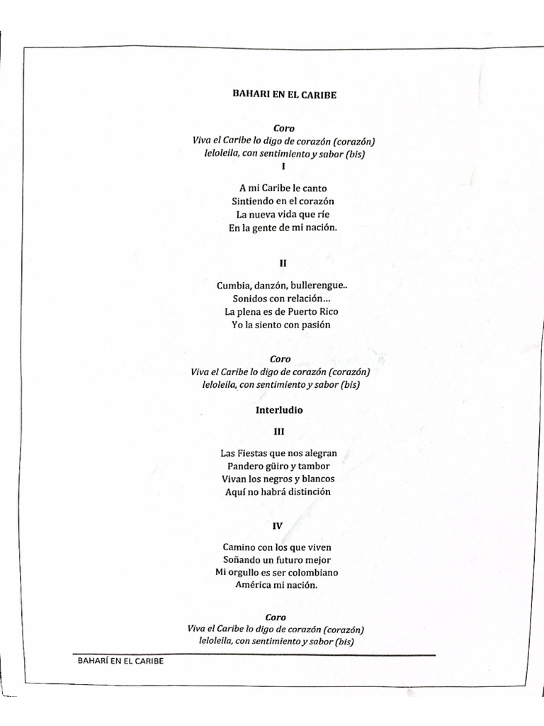 Letra Bahari en El Caribe | PDF