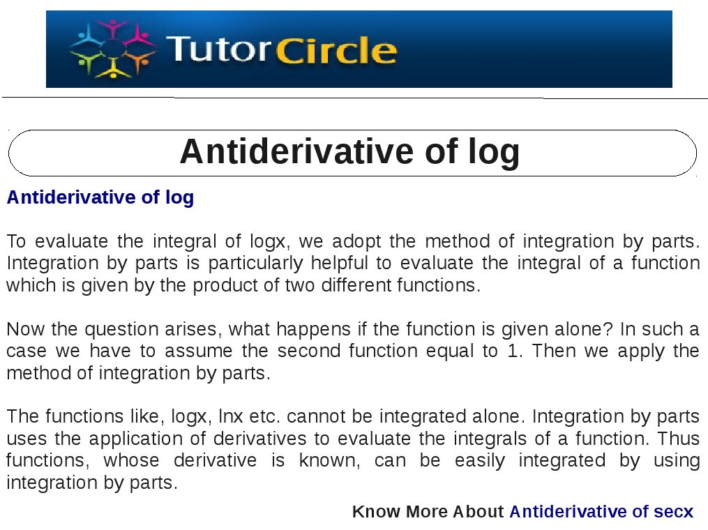 Antiderivative of Logarithmic Function | PDF | Integral | Logarithm