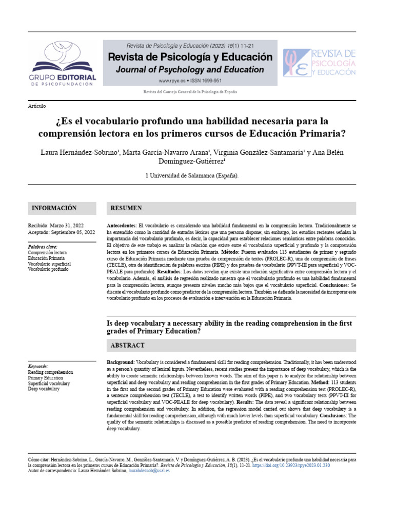 Vocabulario profundo y comprensión lectora | PDF | Comprensión lectora ...