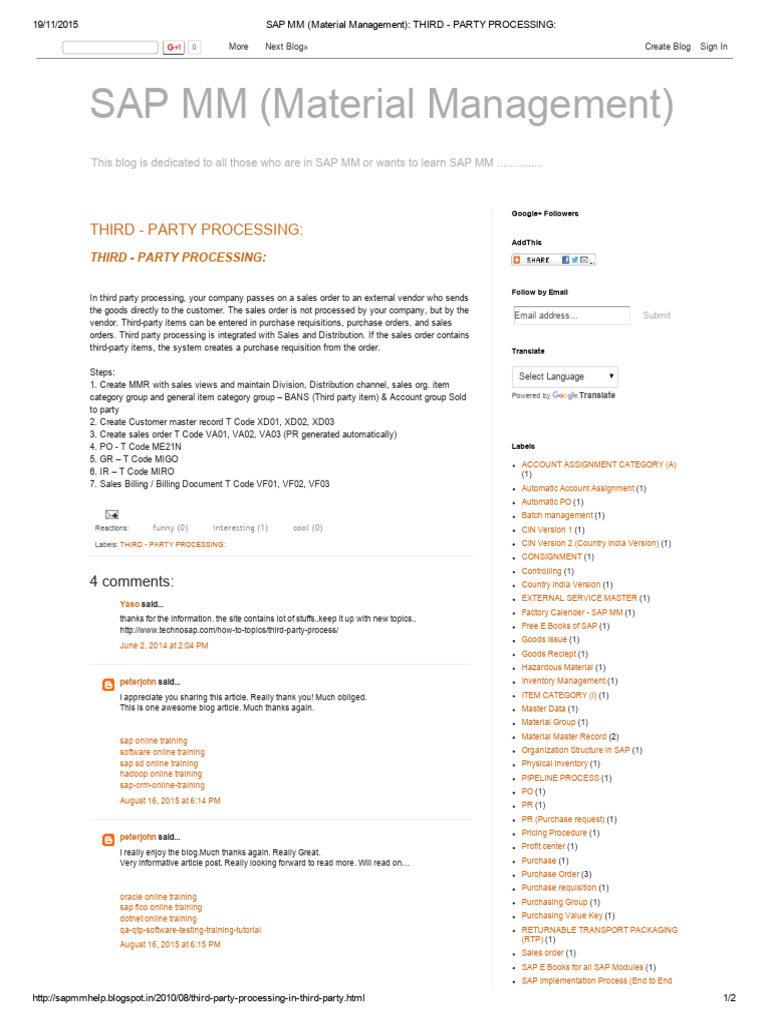 Sap MM (Material Management) - Third - Party Processing | PDF | Computing