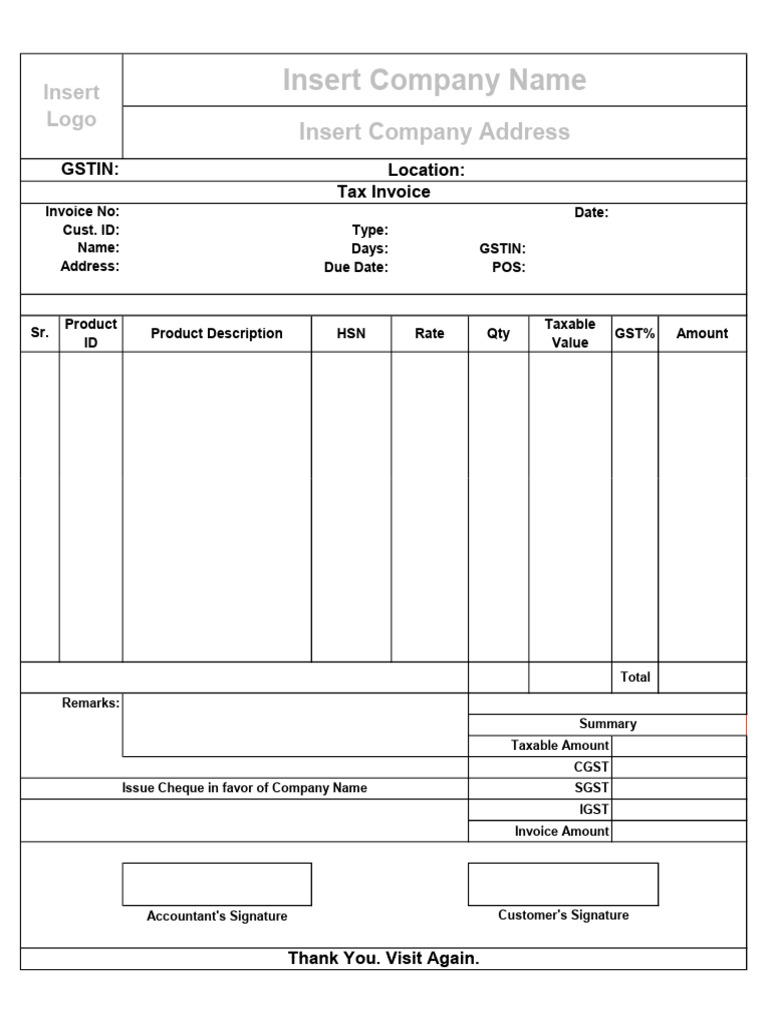 Printable GST Invoice Template | PDF