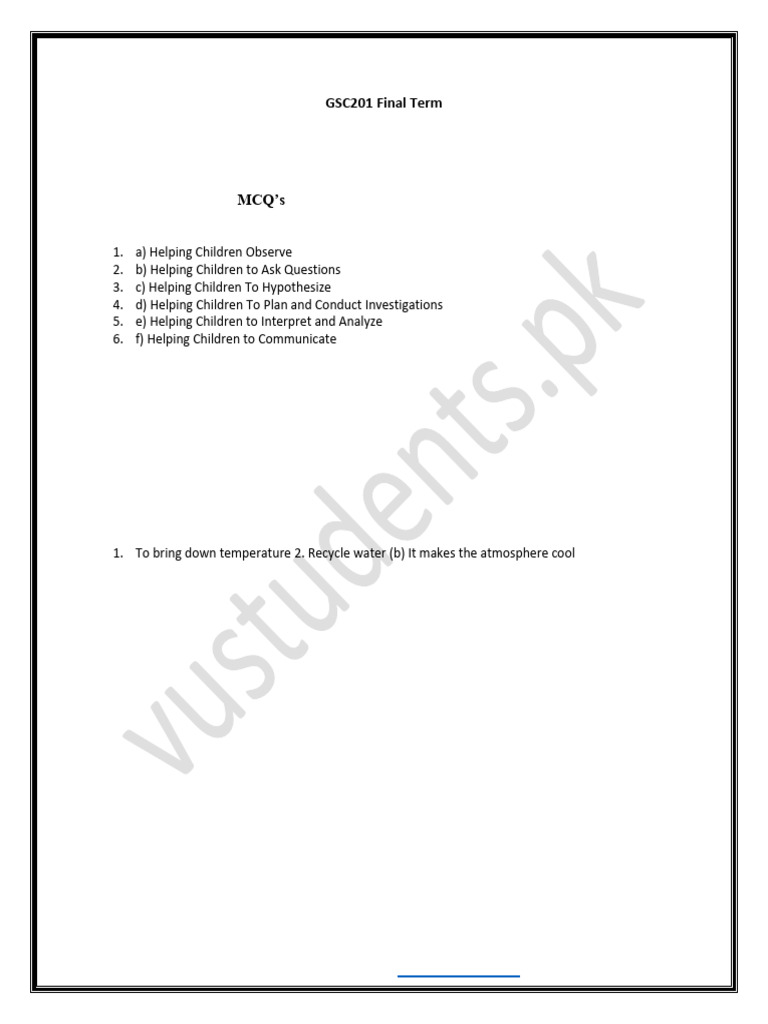 GSC201 Final Term Exam Questions Guide | PDF | Litre | Knowledge