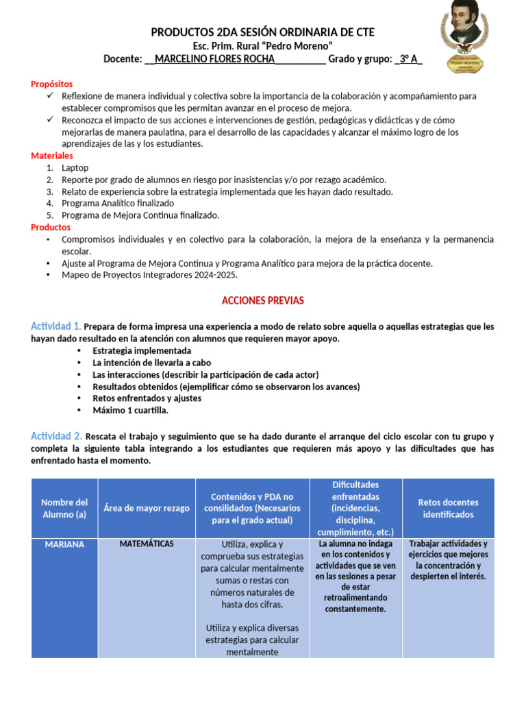 PRODUCTOS 2da SESION ORD DE CTE Octubre | PDF | Escritura