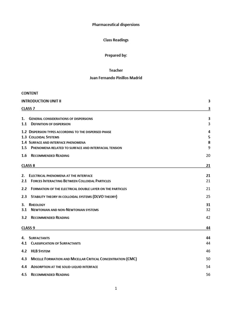 Pharmaceutical Dispersions - Class Lectures | PDF | Colloid | Surface Tension