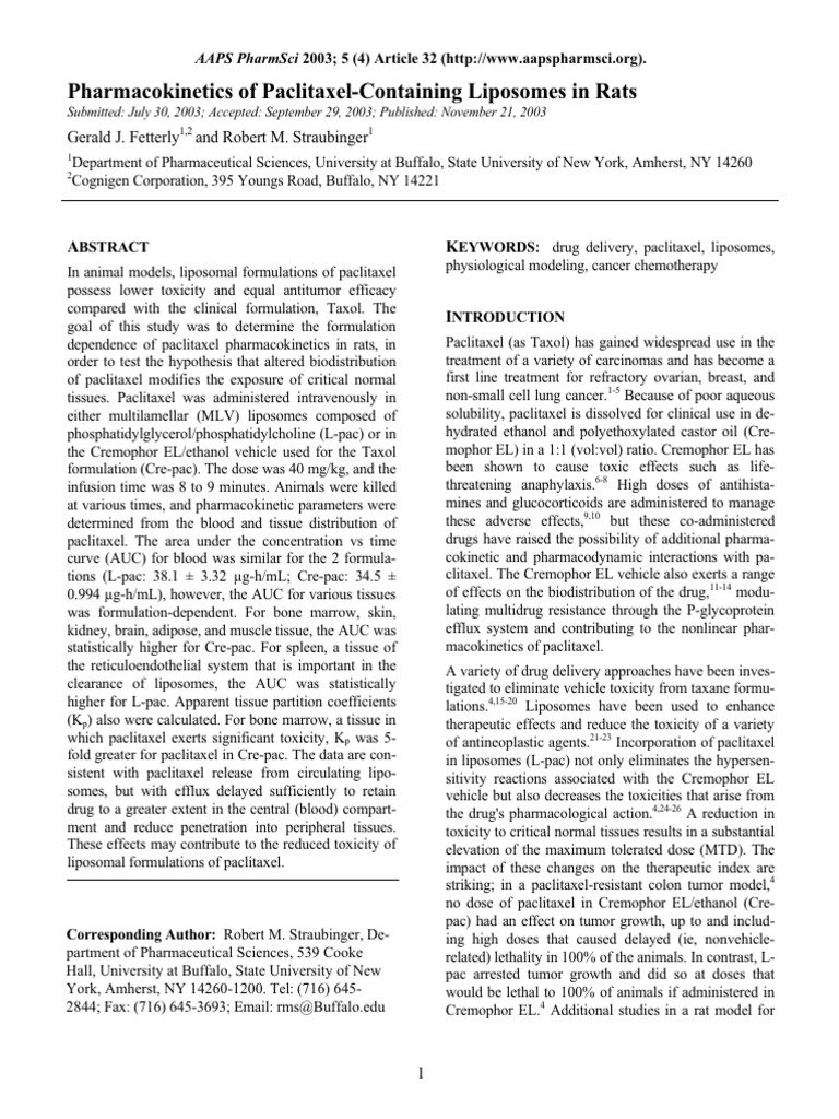 L-2 Paclitaxel Pharmacokimetics in Rat | PDF | Pharmacokinetics | Chemotherapy