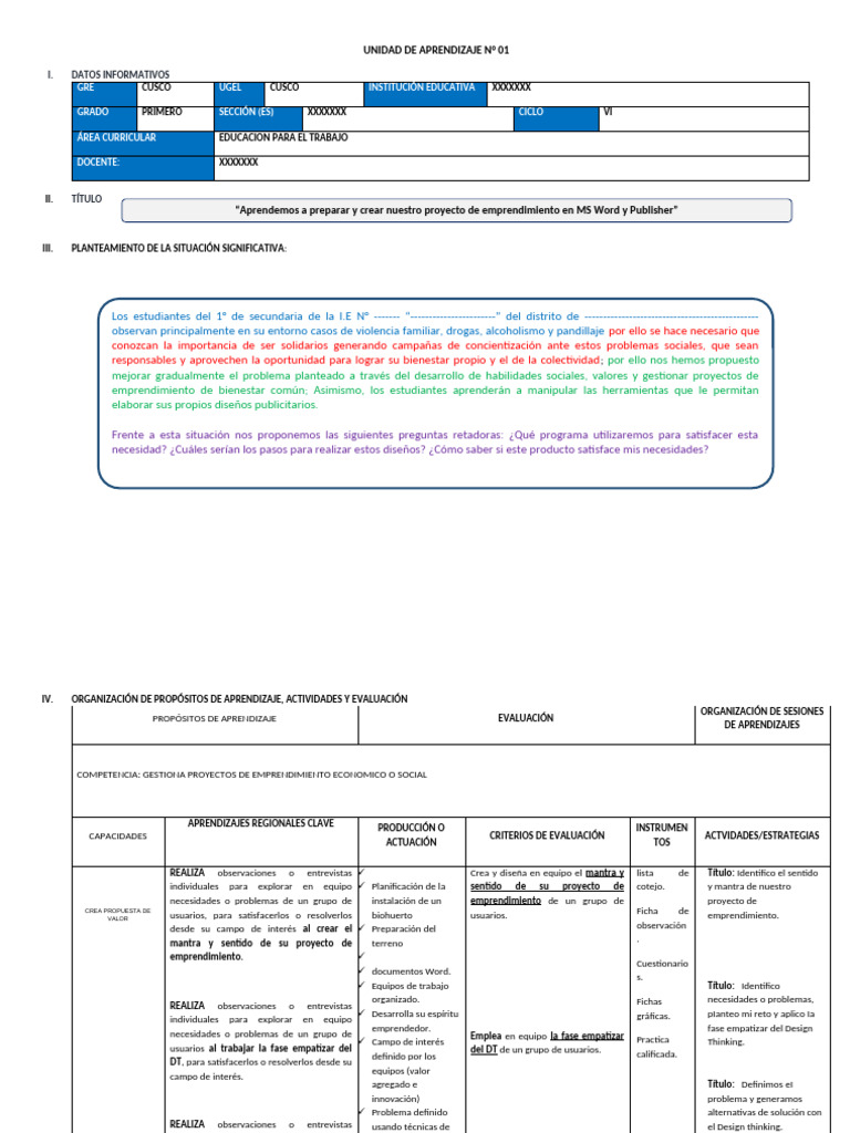 Unidad Didactica #01 Primero | PDF | Evaluación | Aprendizaje