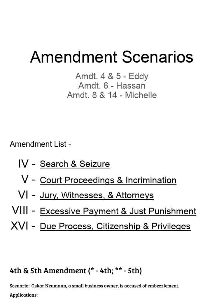 Amendment Scenarios by Hassan, Eddy, Michelle | PDF | Fifth Amendment ...