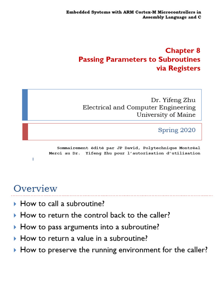 Chapter 08 Arm Subroutines 1 Parameters Registers Edited Pdf Parameter Computer Programming