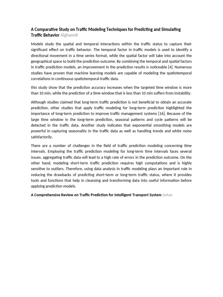 A Comparative Study on Traffic Modeling Techniques for Predicting and Simulating Traffic ...